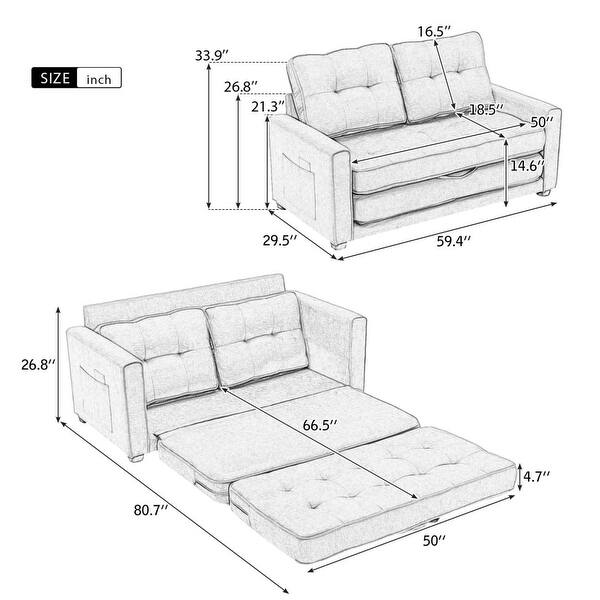 Modern Upholstered Couch with Pull-Out Bed and Side Pocket - On Sale ...