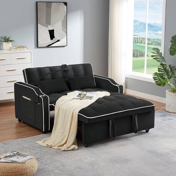Modern Black Foldable Adjustable Back Sofa Bed With Usb Port And Swivel ...