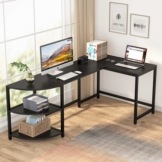 74"L-Shaped Computer Desk with Shelves, Corner Writing Study Table ...