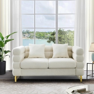 Modern Teddy Fabric Loveseat Sofa with Square Arm & Golden Legs, 60 ...