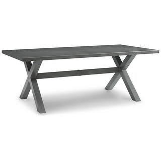 Asp 80 Inch Outdoor Dining Table, Gray Aluminum Frame, Crossed Trestle ...
