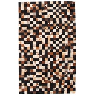 ECARPETGALLERY Handmade Cowhide Patchwork Dark Brown Leather Rug - 5'0 ...