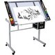 Adjustable Glass Top Drafting Table with Storage, Rolling Art Desk with ...