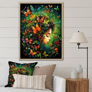 Designart "Intimate Butterfly Bliss Girl" Fashion Woman Framed Canvas ...