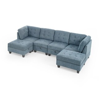 Navy Modular Sofa Set w/ Hidden Storage DIY Combination Chenille Couch ...