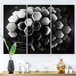 Designart "Abstract Geomtric Black And White I" Modern Geometric Canvas ...