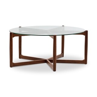 Aurelle Home Heatra Modern Solid Wood Round Glass Top Coffee Table ...