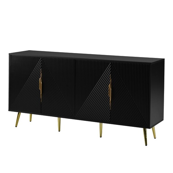Wave Geometric Design Sideboard Accent Storage Cabinet Black Console Table