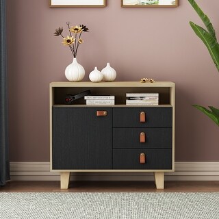 Buffet Sideboard Cabinet With 3 Drawers, PU Handle, Shelves, Door ...