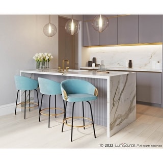 Claire Contemporary Glam Counter Stool In Black Metal And Light Blue ...