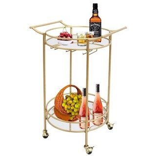 Gold Rolling Bar Cart with Wheels, Round Home Bar Serving Cart with 2 ...