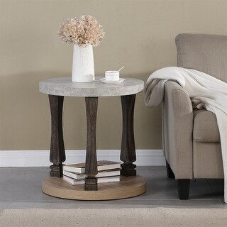 Mid-Century 2-Tier Round Side Table with Storage Shelf, Antique Grey ...