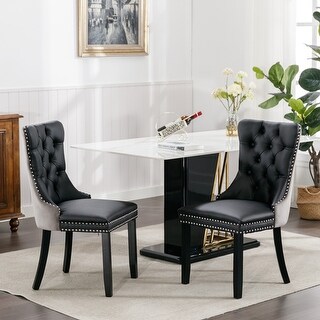 Gray PU Leather Dining Chair, Modern Barstools with Button Tufted Back ...