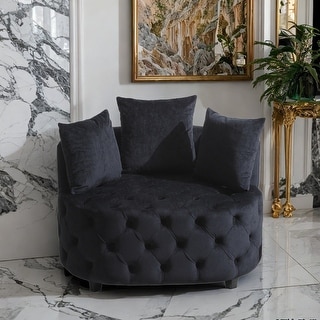 Classical Barrel Chair, Upholstered Accent Chair with Solid Wood Legs ...