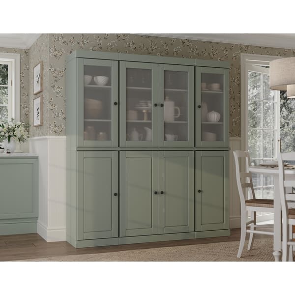 100% Solid Wood 65" Pantry China Cabinet with Frosted Glass Doors and 2 ...