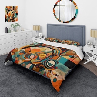 Designart "Orange And Blue Geometric Vibrations I" Orange Modern - Bed ...