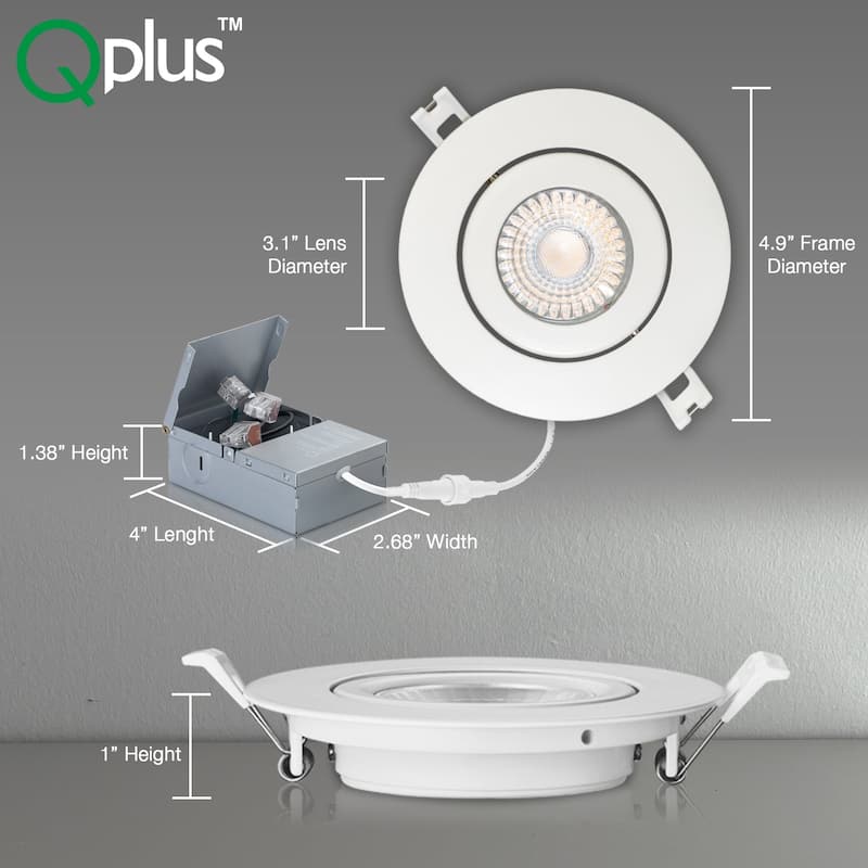 QPLUS 4 Inch Adjustable Eyeball Gimbal LED Recessed Light Canless, 10W ...