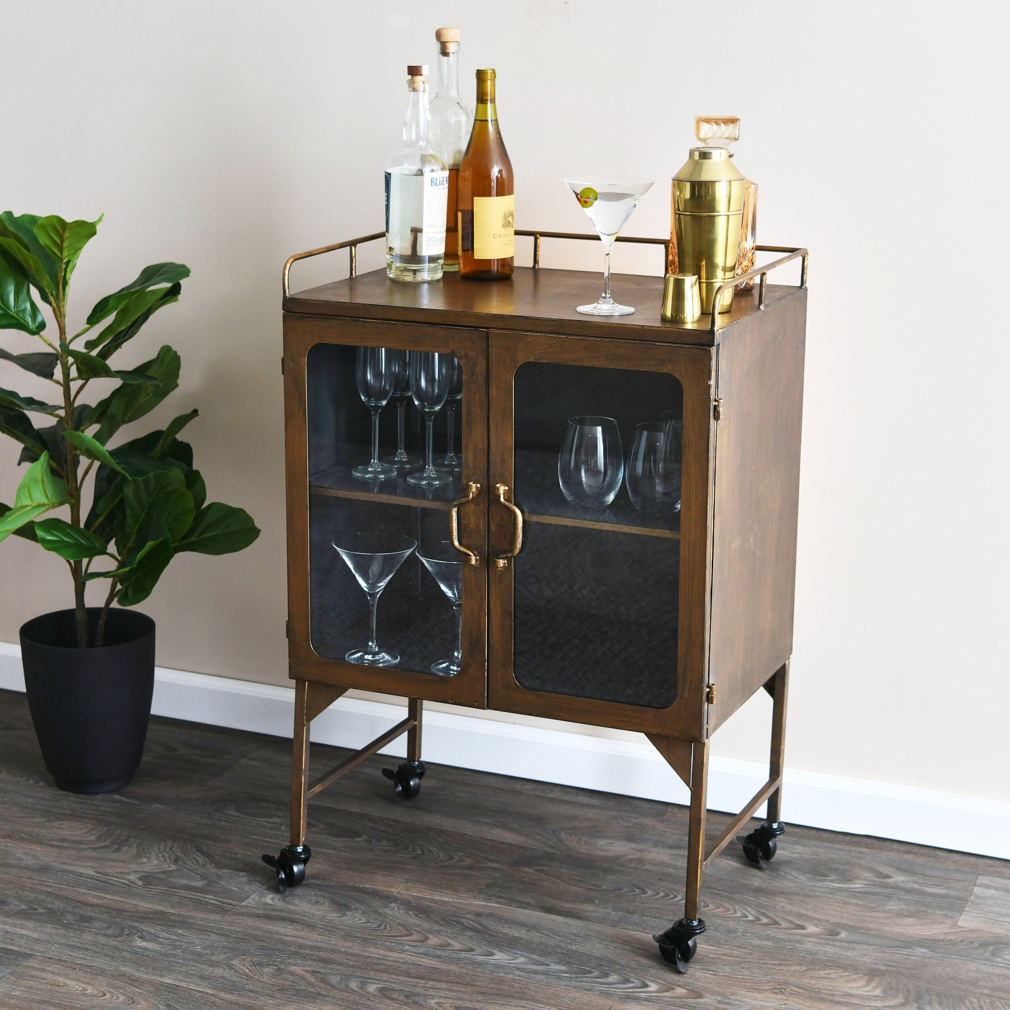 Metal Cabinet with Glass Doors and Wheels On Sale Bed Bath Beyond 31638173