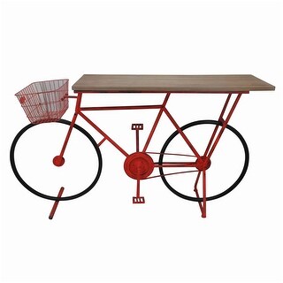 Rectangular Wooden Top Console Table with Bicycle Design Base, Red ...