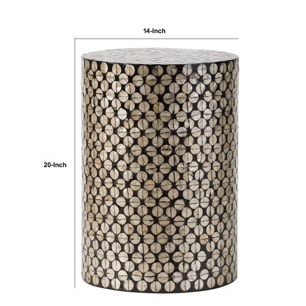 20 Inch Stool Table, Round Wood Design, Modern, Capiz Inlay, Black ...