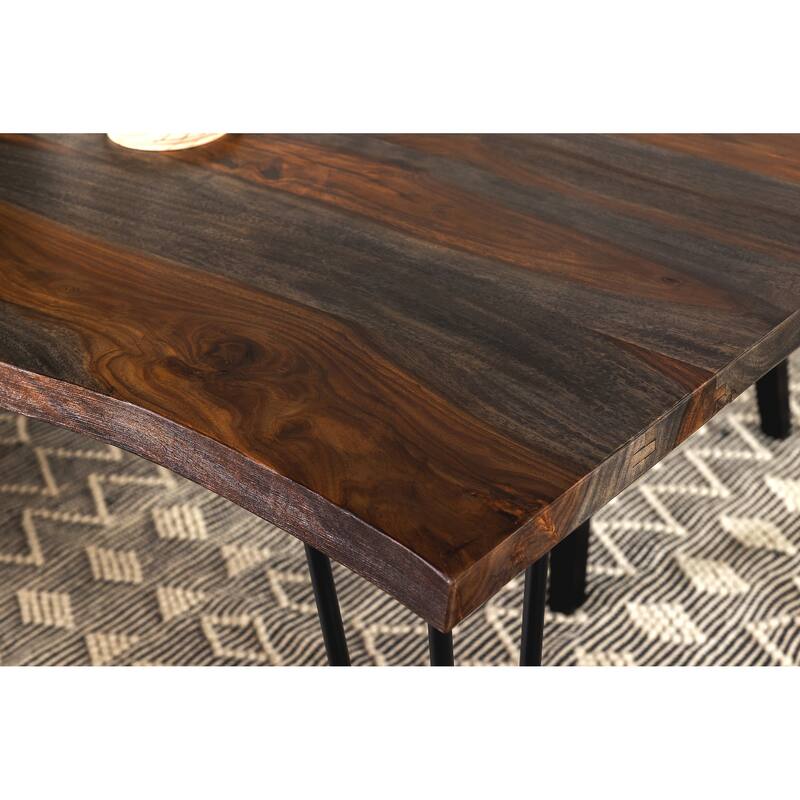 Emory Sheesham Grey and Gunmetal Rectangular Hairpin-Leg Dining Table ...