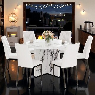 7 Piece Round Dining Table Set, Space-Efficient - Bed Bath & Beyond ...