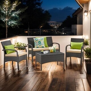 Artsy 4-Piece Outdoor Patio Conversation Set with Cushions and Table ...
