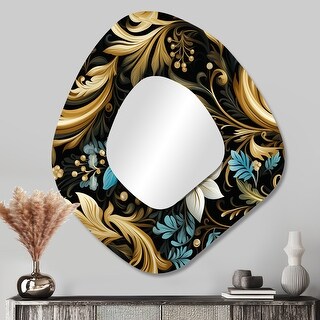Designart - Black And Gold Damask Flower Blossoms - Damask Wall Mirror ...