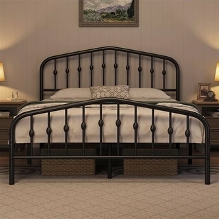 Queen Bed Frames Metal Platform Bed with Arched Headboard Black - Bed ...