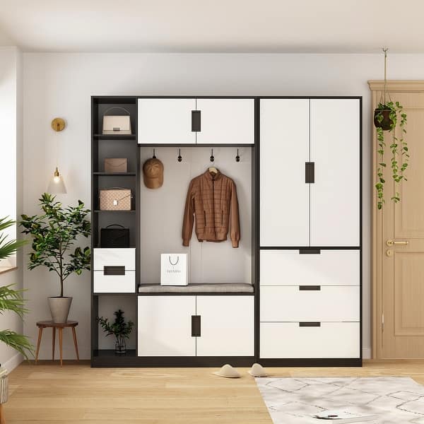Storage Bench Coat Rack Bedroom Armoires Wardrobe large Combo Cabinet ...