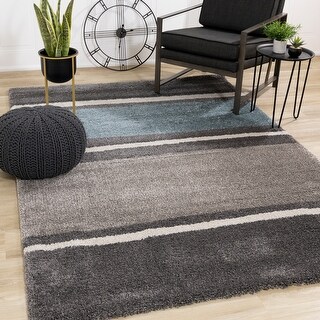 Miley Collection - Blue/Cream/Grey Striped Rug - Bed Bath & Beyond ...