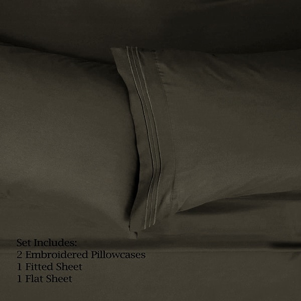 4 PC Brown Sheet Set 2000 Embroidery Soft Cozy 12" Deep Pocket - Bed ...