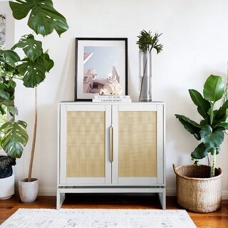 White Rattan Sideboard Cabinet with 1 Adjustable Inner Shelves and 2 ...