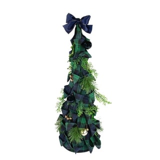 18" Green and Blue Plaid Ribbon Christmas Tabletop Cone Tree - Bed Bath ...