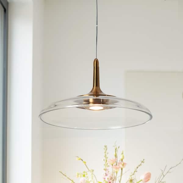 Modern Minimalist 1-Light LED Island Pendant Gold Lighting with Clear Glass Shade - D12.2"*H67 ...