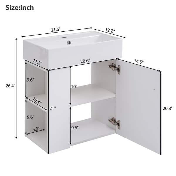 21.6 inch MDF Wall-Mounted Bathroom Vanity Set with Integrated Ceramic ...