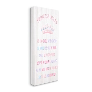 Stupell Princess Rules Listed Kids Pretend Pink Crown Canvas Wall Art ...
