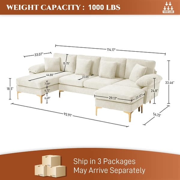 Ouyessir 114.17" U-Shaped Sectional Sofa Couch, 4 Seat Sofa Set for ...