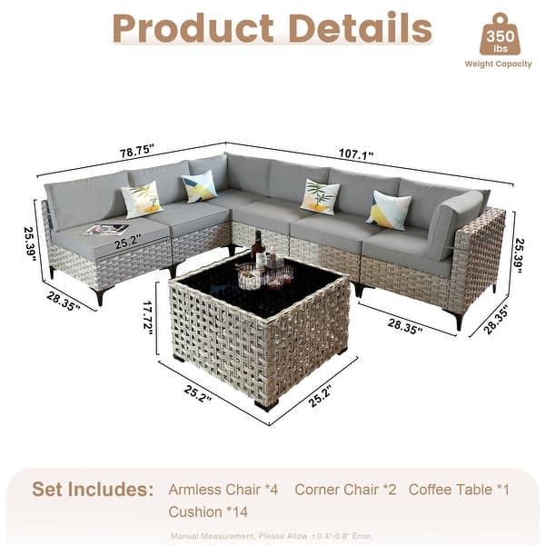 XIZZI 7-Piece Outdoor Patio Furniture Rattan Wicker Modular Sofa Set ...