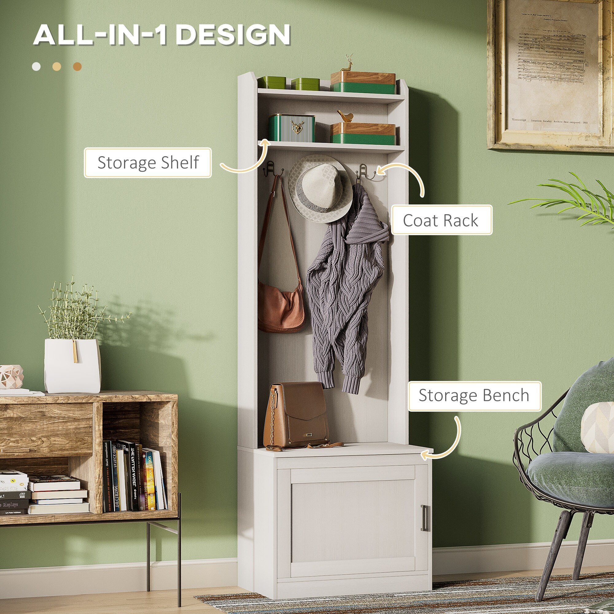 Narrow coat rack with bench store