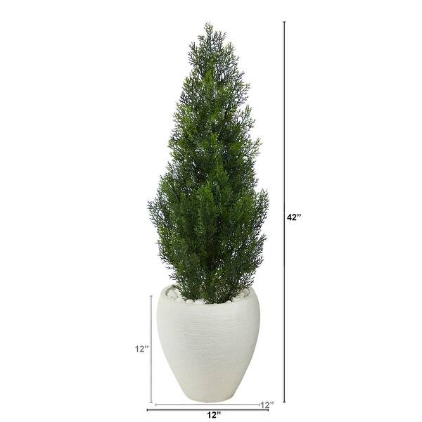 3.5' Mini Cedar Artificial Pine Tree in White Planter - 13" - Bed Bath ...