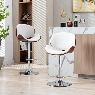 2Pc PU Leather Swivel Bar Stools Adjustable Dining Chair with Footrest ...