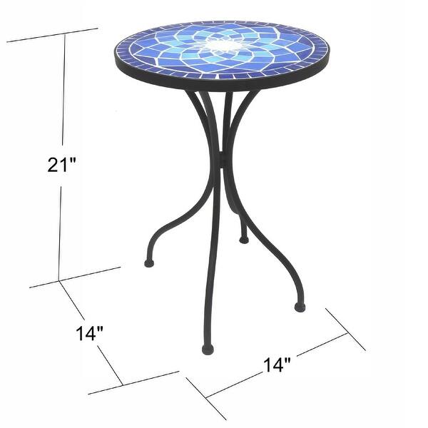 14 Inch Outdoor Mosaic Side Table Balck Round Concrete Tile Top with ...