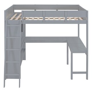Gray Full Loft Bed with Desk & Shelf - Ideal for Study & Sleep - Bed ...
