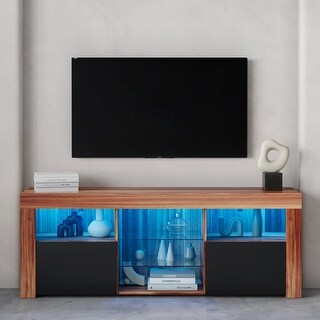 Wood LED TV Stand Media Cabinet with Doors and Shelves for 55 inch TV ...