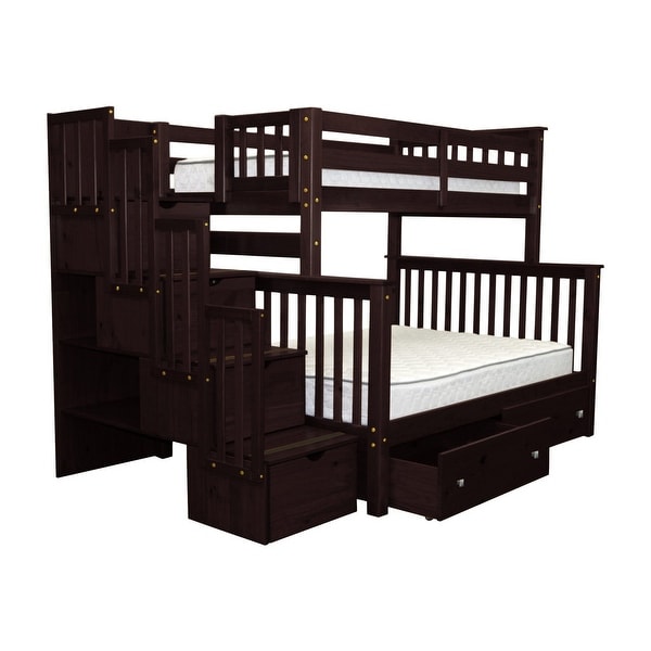 Bedz king stairway bunk beds over full with 4 drawers in the steps and 2 under bed drawers store