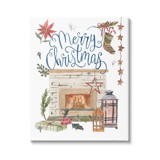 Stupell Warm Winter Fireplace Christmas Holly Motif Sentiment Canvas ...