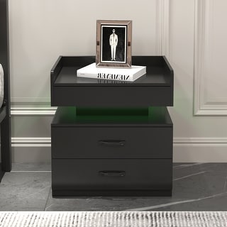 Nightstand with LED Strip, 2-Drawers & Large Storage, Multi-Purpose End ...