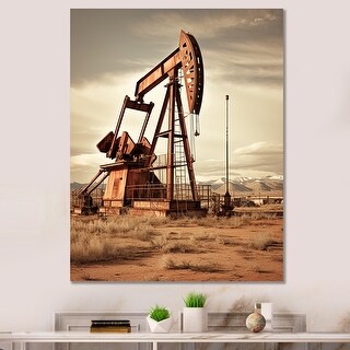 Designart "Modern Sepia Drilling Rig Field" Oil Rigs / Fields Wall Art ...