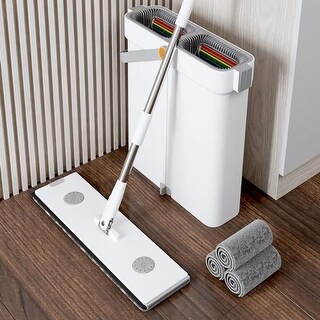 16'' Flat Mop and Narrow Bucket with 4 Microfiber Pads - Bed Bath ...